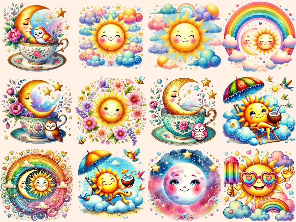 Smiling Suns & Moons Clipart - WondersArtist — WondersArtist