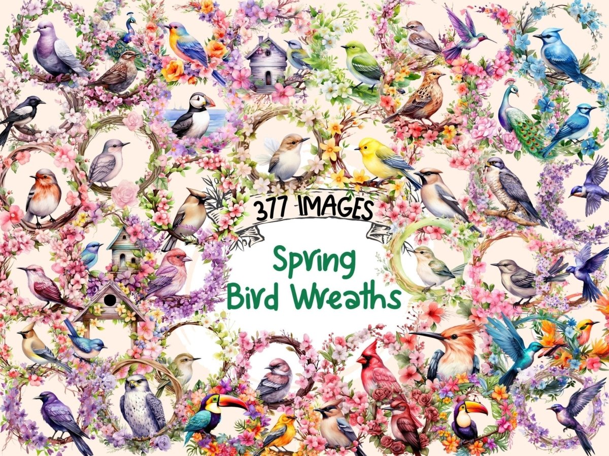 Spring Bird Wreaths Watercolor Clipart - Wonders Artist