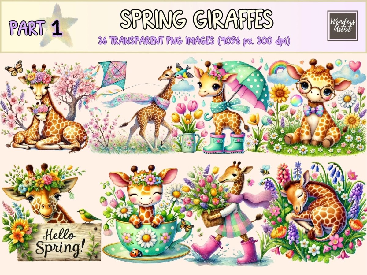 Spring Giraffes Clipart - WondersArtist