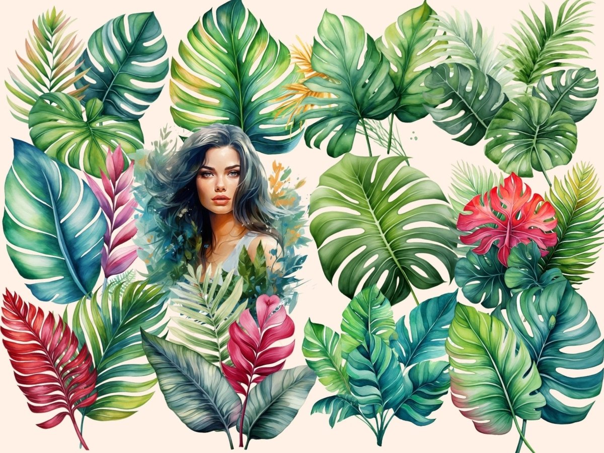Tropical Leaves Watercolor Clipart - Wonders Artist