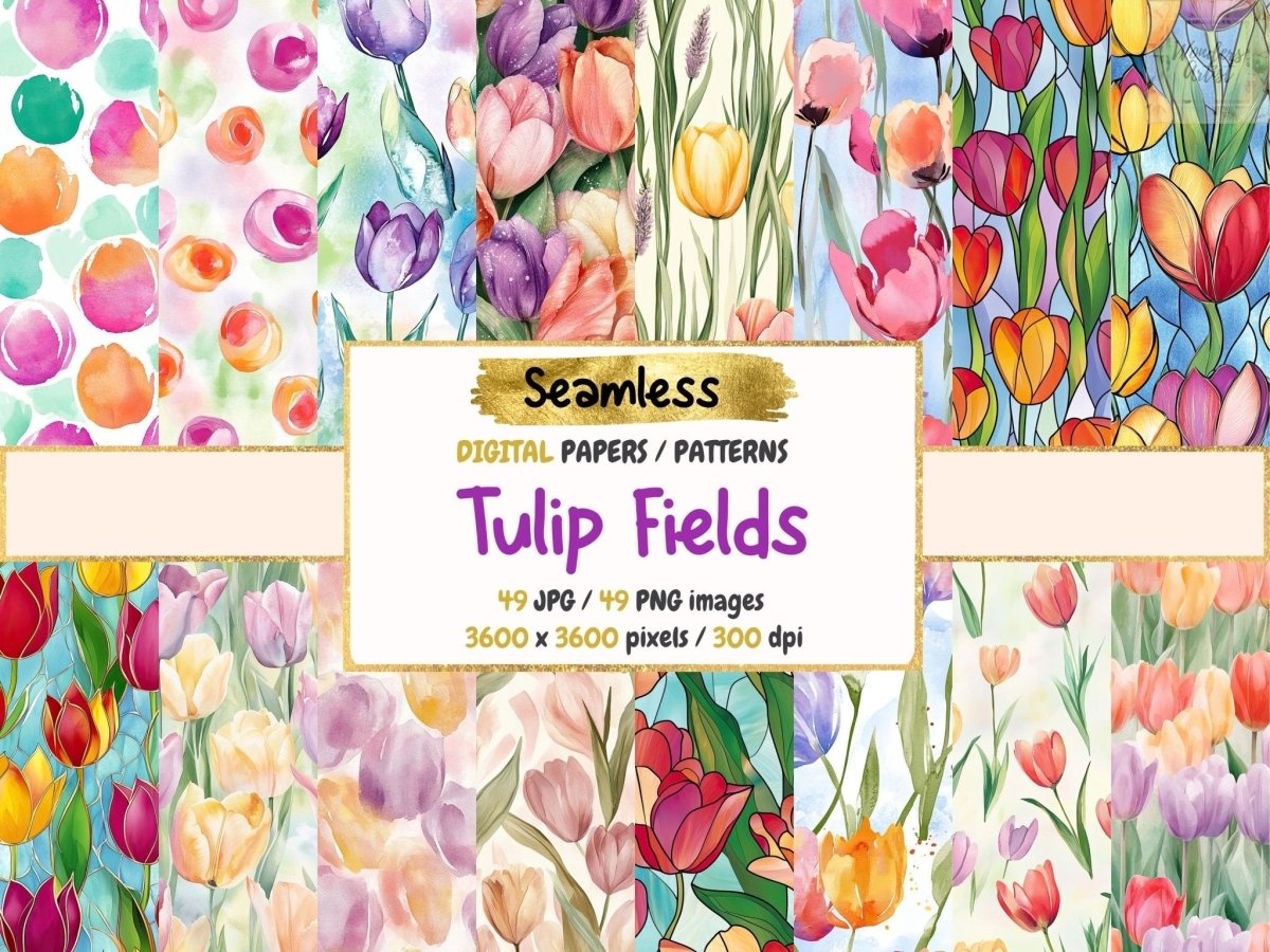 Tulip Fields Seamless Pattern Digital Papers - WondersArtist ...