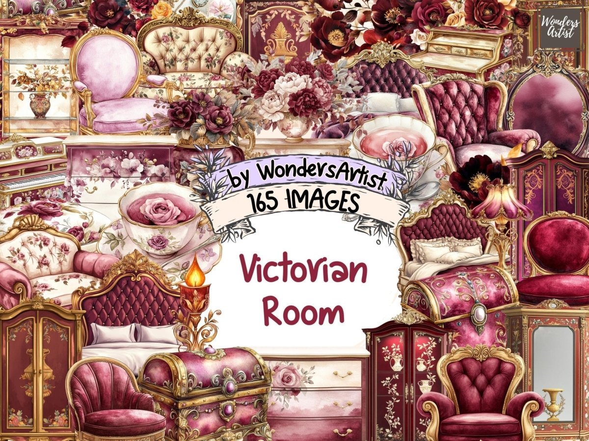 Victorian Room Watercolor Clipart - WondersArtist